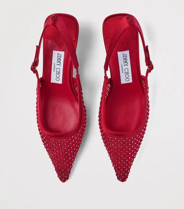JIMMY CHOO Amel 50 Embellished Slingback Pumps - Red