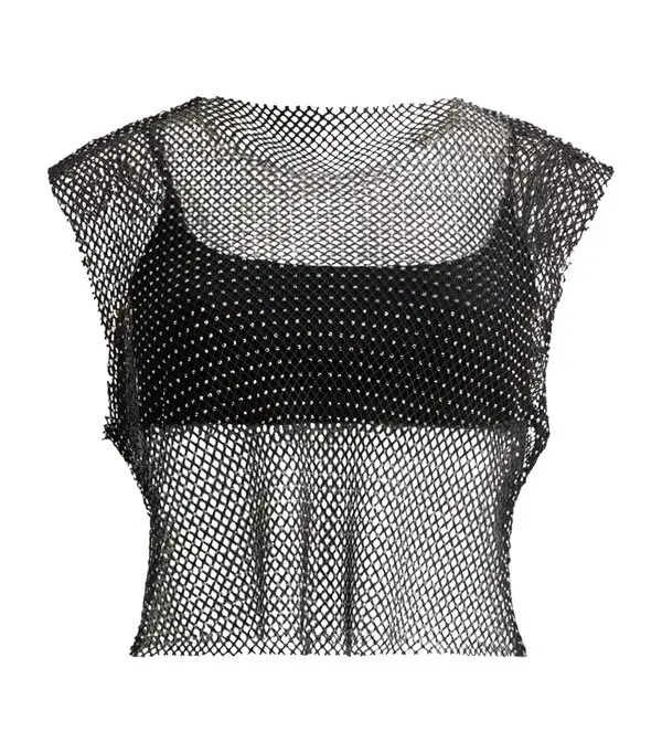 ALLSAINTS Mesh Embellished Calytrix Crop Top