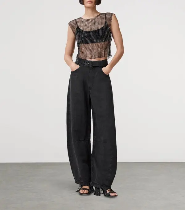 ALLSAINTS Mesh Embellished Calytrix Crop Top