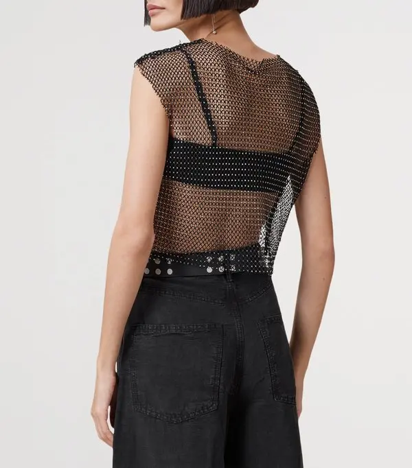 ALLSAINTS Mesh Embellished Calytrix Crop Top