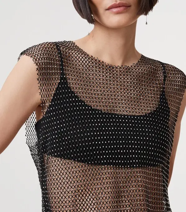 ALLSAINTS Mesh Embellished Calytrix Crop Top