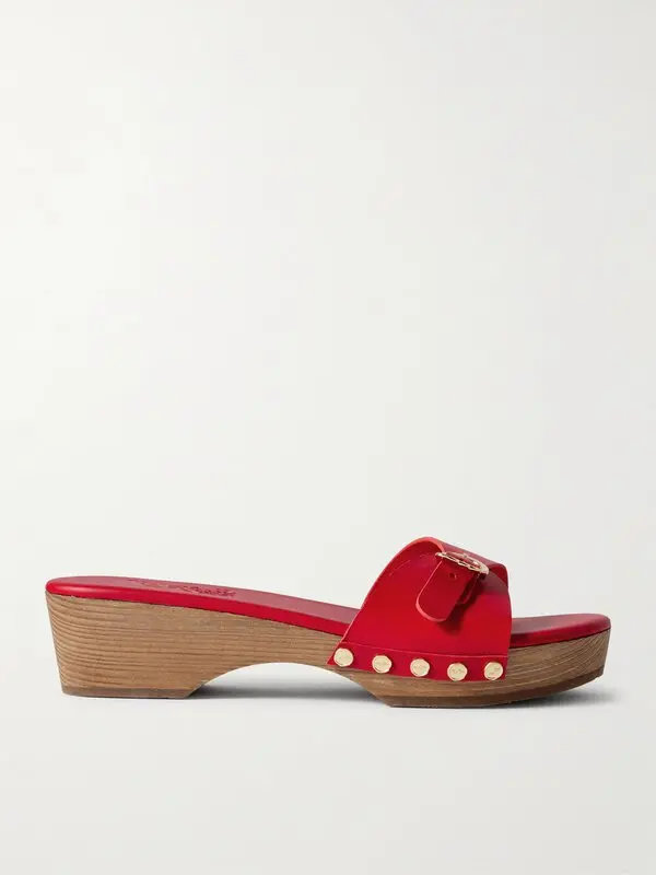 ANCIENT GREEK SANDALS Omonia Studded Leather Clogs - Red