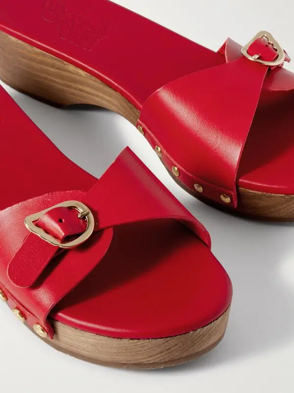 ANCIENT GREEK SANDALS Omonia Studded Leather Clogs - Red