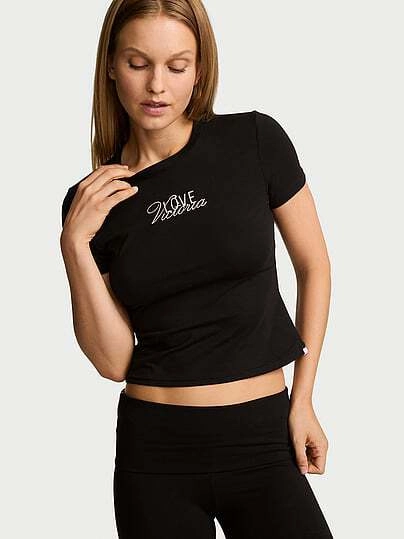 Victoria's Secret Angel Essentials Stretch Cotton Fitted Tee - Black