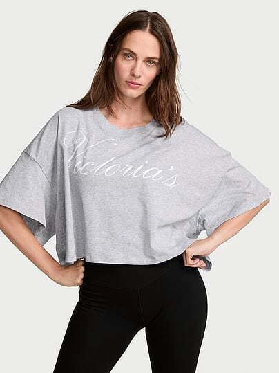 Victoria's Secret 100% Cotton Oversized Crop Tee - Grey