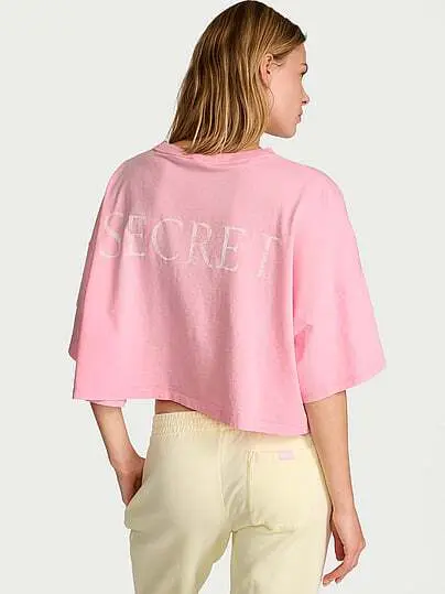 Victoria's Secret Logo Cotton Oversized Crop Tee - Pink