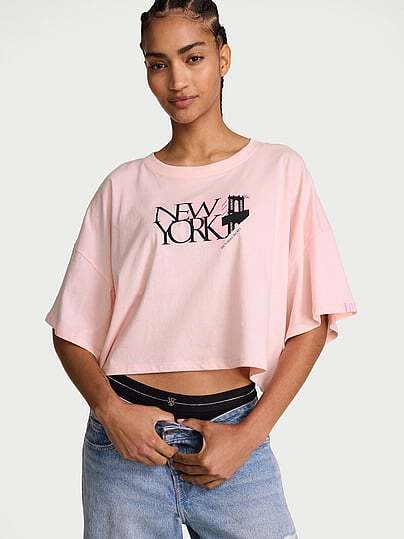 Victoria's Secret 100% Cotton Oversized Crop Tee - Pink