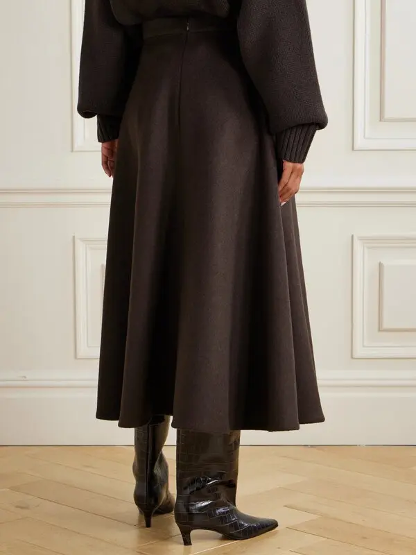 RÓHE Recycled Wool-blend Felt Midi A-line Skirt - Brown
