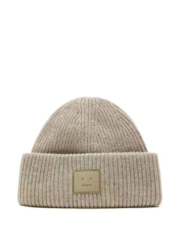 Acne Studios Ribbed Face-patch Beanie Hat - Neutrals