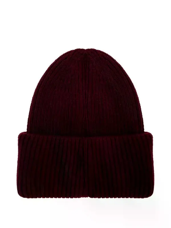 Moncler Logo Patch Ribbed Beanie - Red