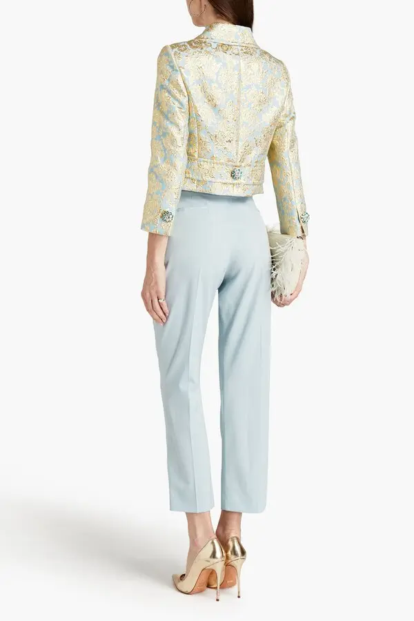 Dolce & Gabbana Cropped Embellished Metallic Brocade Jacket