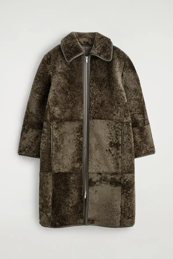 Cos Leather-bonded Shearling Long Coat