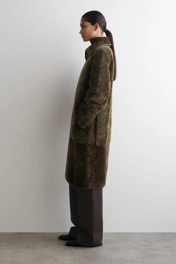 Cos Leather-bonded Shearling Long Coat