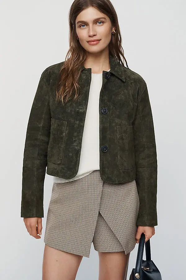 Blanknyc Real Suede Crop Jacket - Olive