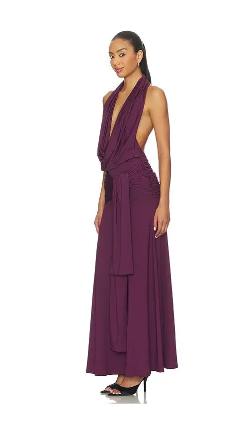 Superdown Arwen Maxi Dress With Cowl Halter Neckline And Tie Detail - Plum