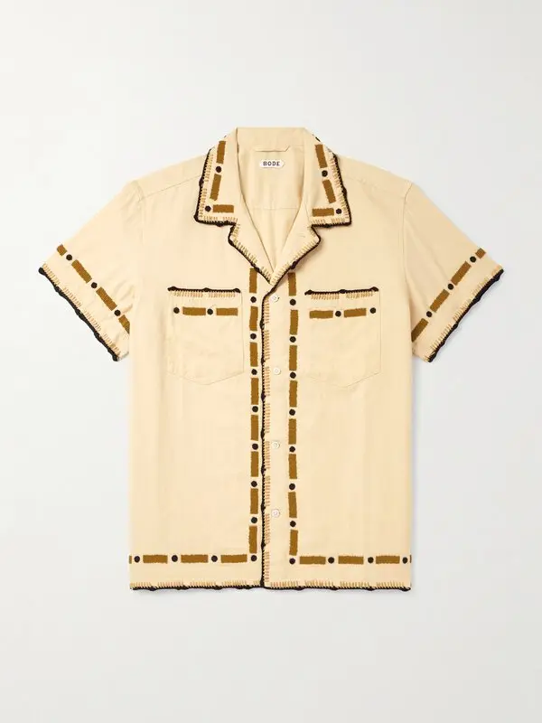 BODE Ryegrass Camp-collar Embellished Cotton-twill Shirt - Brown