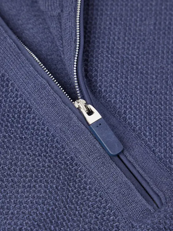 Zegna Oasi Leather-trimmed Cashmere Half-zip Sweater - Blue