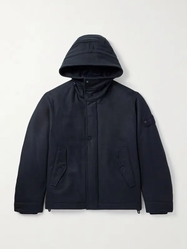 Stone Island Virgin Wool-blend Flannel Hooded Parka - Blue