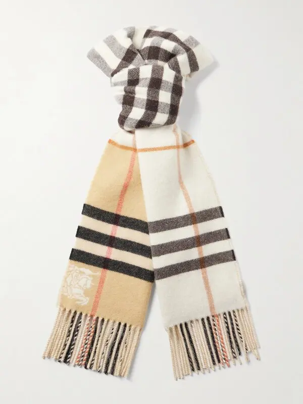 Burberry Fringed Checked Cashmere Scarf - Neutrals