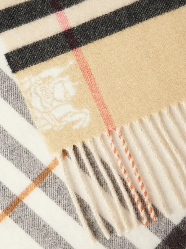 Burberry Fringed Checked Cashmere Scarf