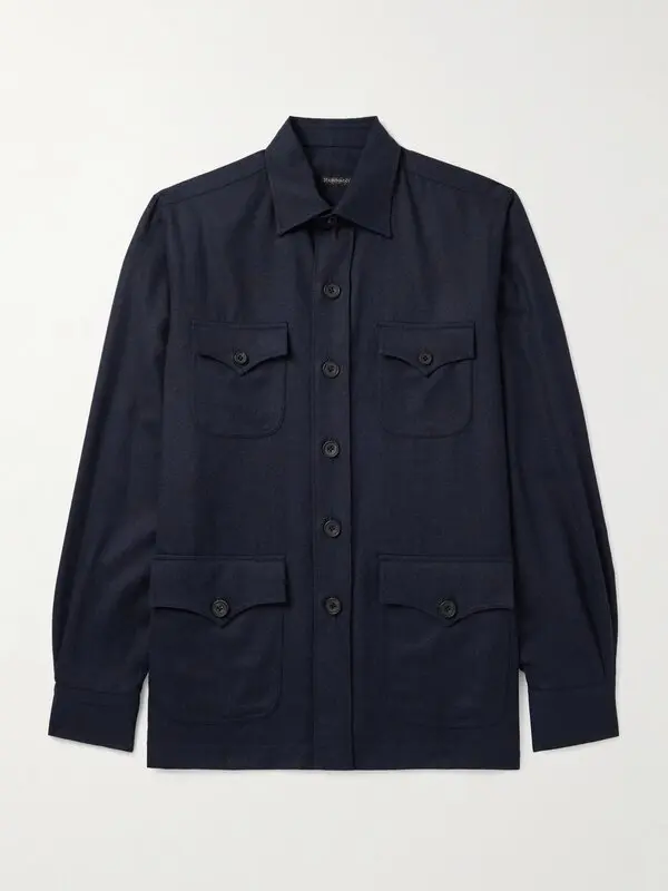 Rubinacci Safari Virgin Wool-flannel Overshirt - Blue