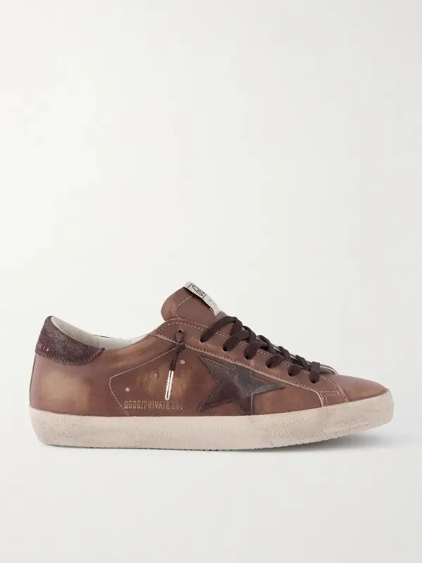 GOLDEN GOOSE Super-star Private Edition Distressed Leather Sneakers - Brown