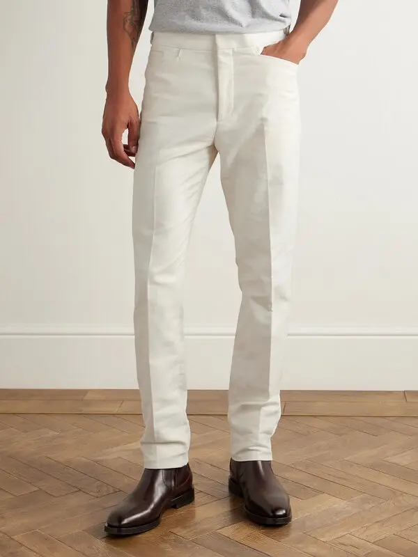 Ralph Lauren Purple Label Slim-leg Cotton-moleskin Trousers - Neutrals