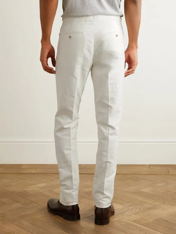Ralph Lauren Purple Label Slim-leg Cotton-moleskin Trousers - Neutrals