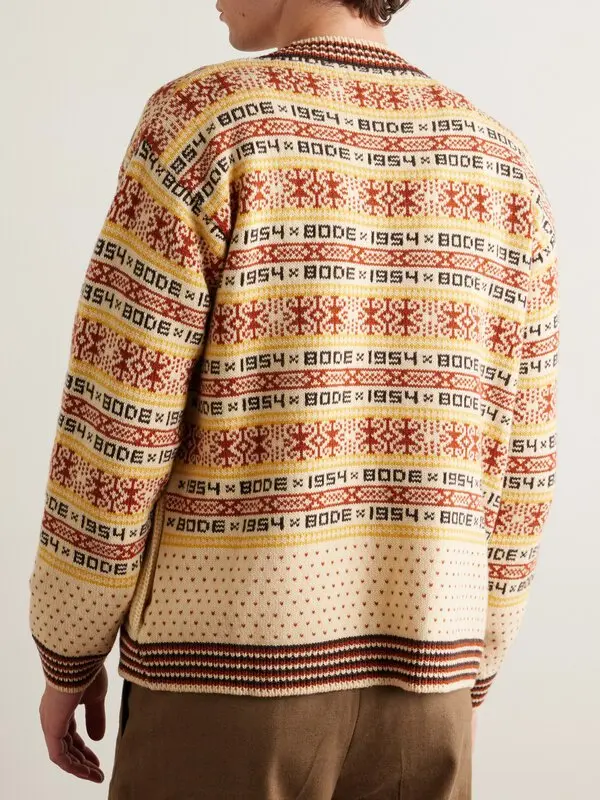BODE Marzipan Jacquard-knit Wool Cardigan - Yellow