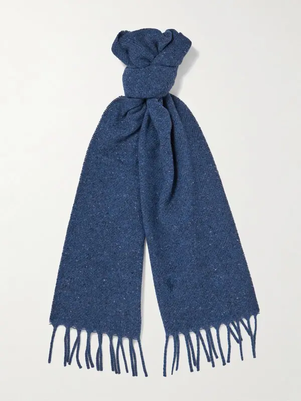 Polo Ralph Lauren Logo-embroidered Fringed Wool-blend Scarf - Blue