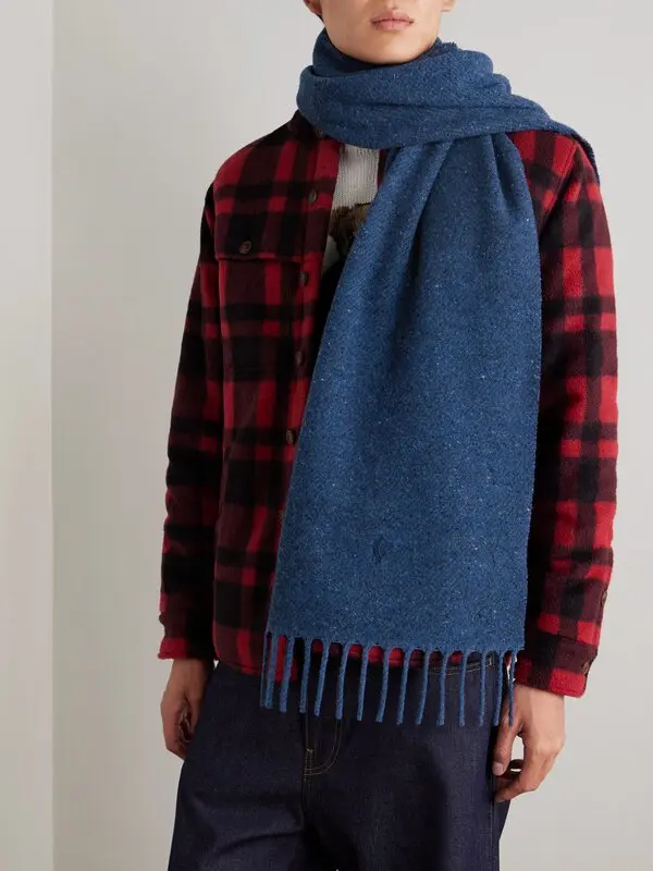 Polo Ralph Lauren Logo-embroidered Fringed Wool-blend Scarf