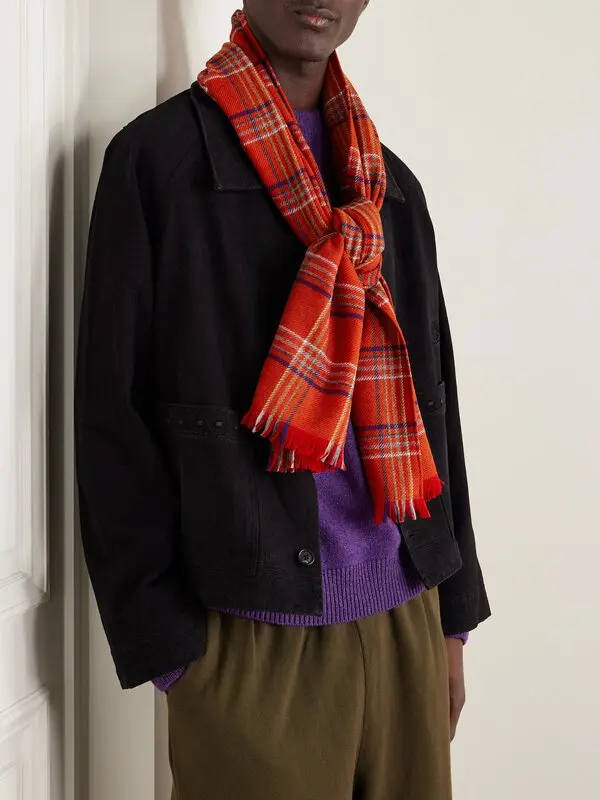 BODE Gable Checked Fringed Wool Scarf