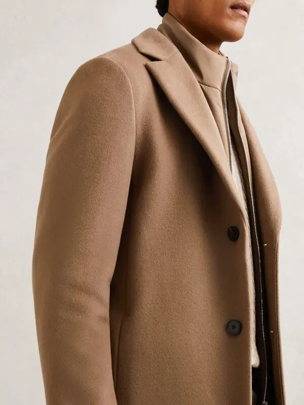 REISS Gable Wool-blend Overcoat With Internal Gilet - Light Brown