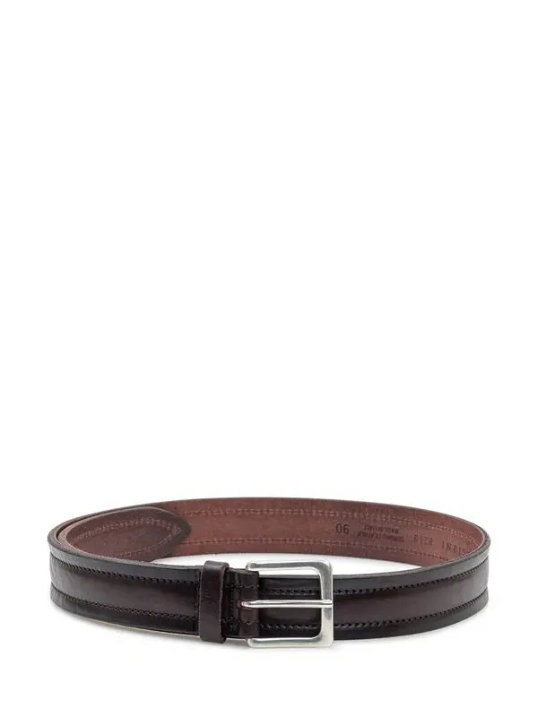 ORTIGNI Leather Belt With Stitching Detail - Brown