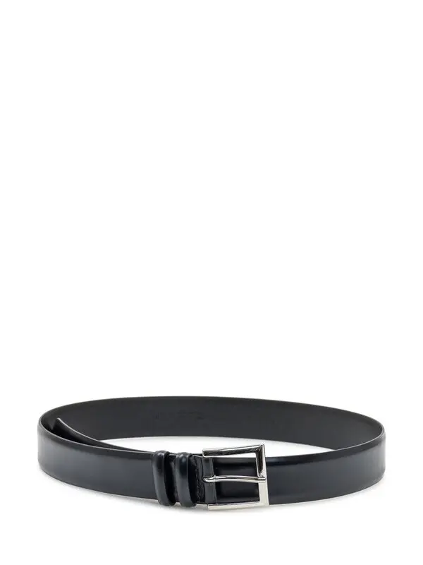 ORTIGNI Classic Leather Belt With Polished Buckle - Black