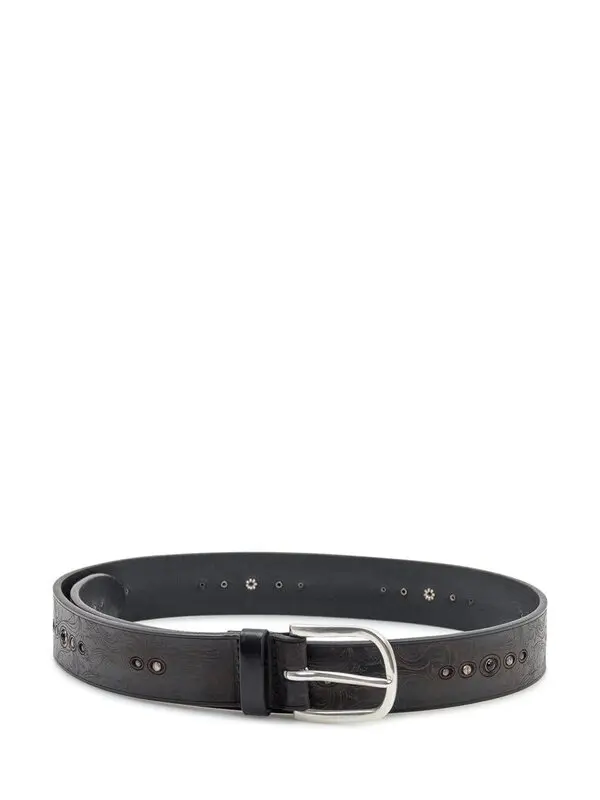ORTIGNI Engraved Leather Belt With Studs And Buckle - Brown