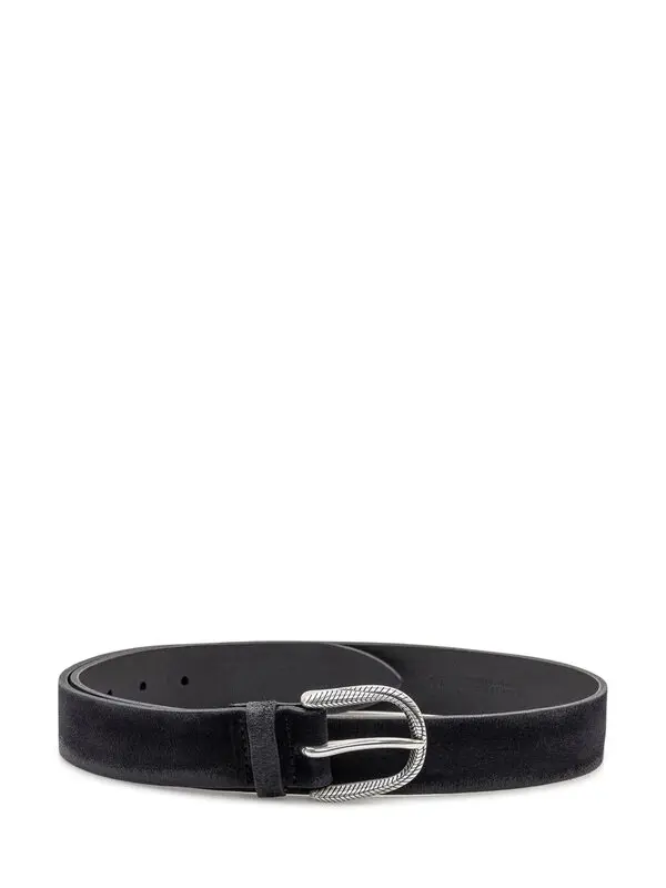 ORTIGNI Suede Leather Belt With Metal Buckle - Black