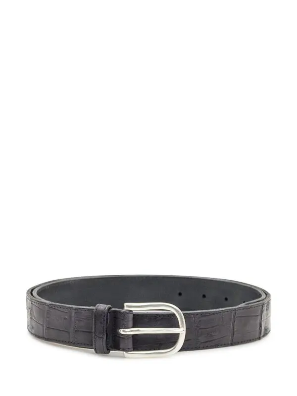 ORTIGNI Leather Belt With Croc Effect - Black