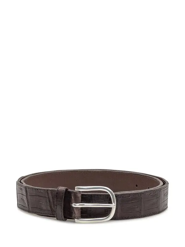 ORTIGNI Leather Crocodile-effect Belt - Brown