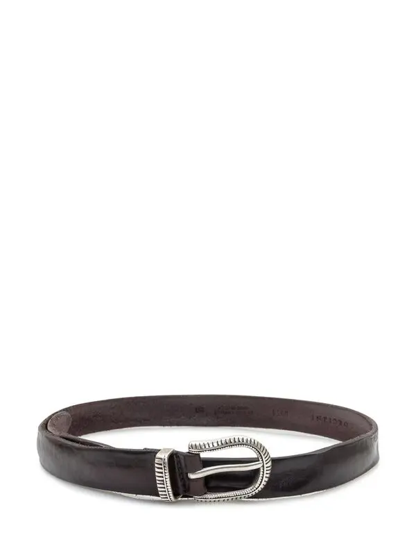 ORTIGNI Leather Belt With Machined Buckle - Brown