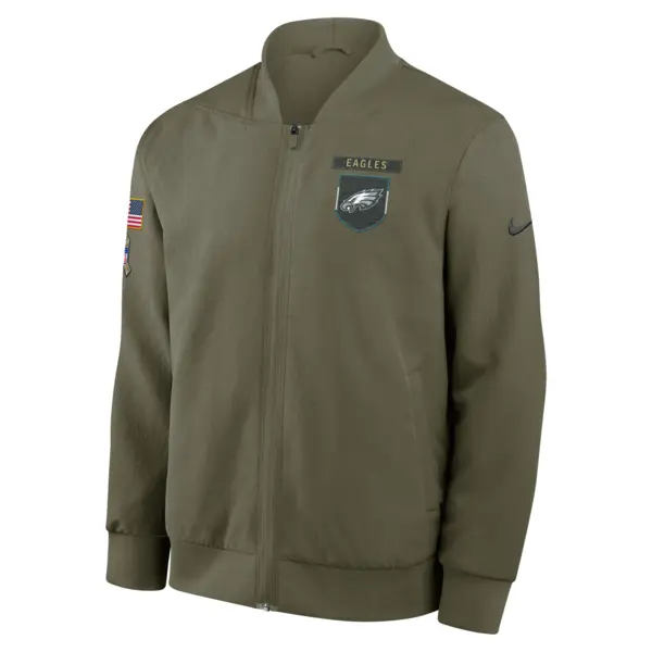 Nike Philadelphia Eagles Salute To Service Sideline Nfl Full-zip Bomber Jacket - Brown