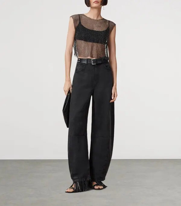 ALLSAINTS Mesh Embellished Calytrix Crop Top
