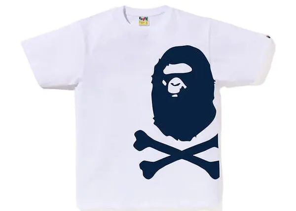 A BATHING APE Big Ape Crossbone Pigment Print Tee Shirt - White Navy Blue