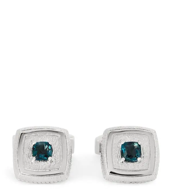 Tateossian Sterling Silver And Topaz Graffiato Cufflinks - Blue