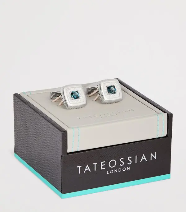 Tateossian Sterling Silver And Topaz Graffiato Cufflinks