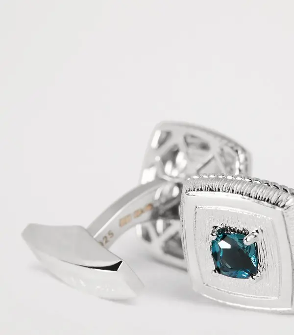 Tateossian Sterling Silver And Topaz Graffiato Cufflinks