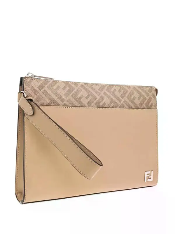 Fendi Ff Appliqué Leather Clutch Bag - Neutrals