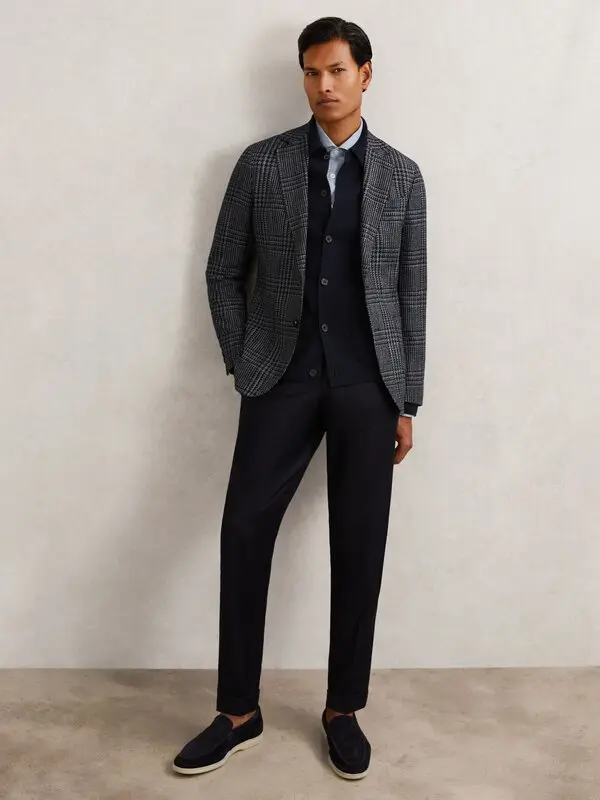 REISS Jacob Wool-blend Check Blazer Tailored-fit Single-breasted - Navy