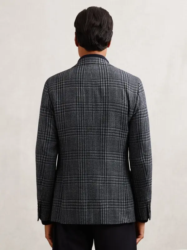 REISS Jacob Wool-blend Check Blazer Tailored-fit Single-breasted - Navy