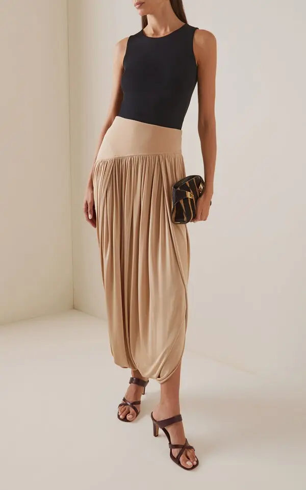 FERRAGAMO Draped Jersey Midi Skirt - Neutral